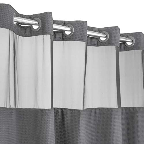 No Hooks Required Waffle Weave Shower Curtain with Snap in Liner - 71W x 74H,Hotel Grade,Spa Like Bath Curtain,Gray
