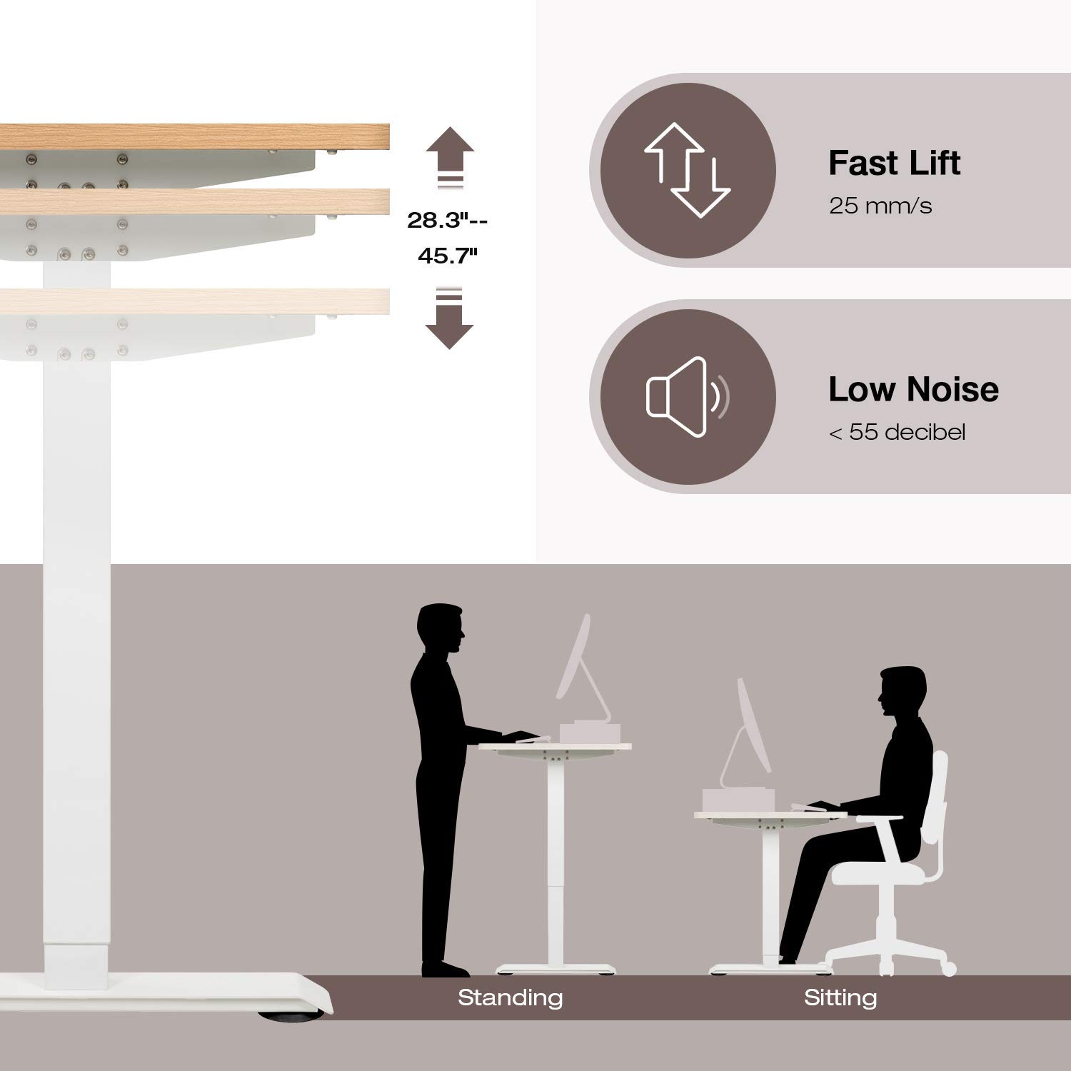 Homall Electric Height Adjustable Standing Desk 55 x 28 Inches Computer Desk Stand Up Home Office Workstation Desk T-Shaped Metal Bracket Desk with Wood Tabletop and Memory Settings (Beige)