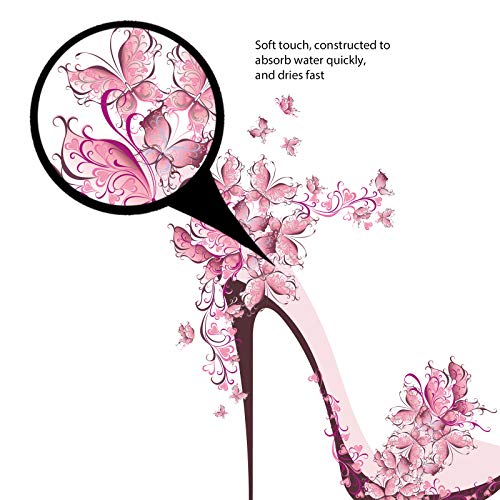 Amagical Pink Butterfly and Girls High Heels Shoe 3 Piece Bathroom Mat Set Non Slip Bath Mat Contour Mat Toilet Cover