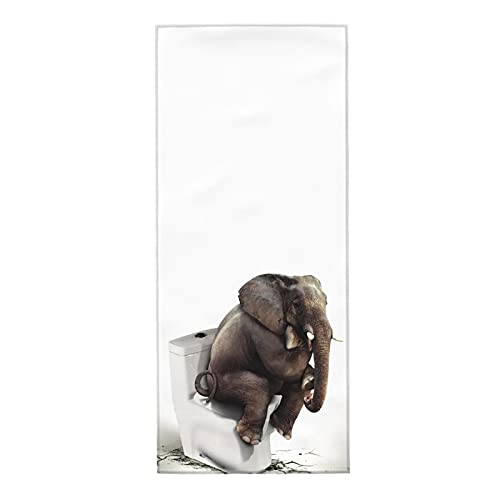 Funny Elephant Sitting on The Toilet Soft Fingertip Towels, Hand Towel, Dish Towel for Bathroom All Season 12 x 27.5 inch