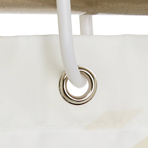 Amazon Basics Fabric Shower Curtain with Grommets and Hooks - 72 x 72 Inch, Natural Herringbone
