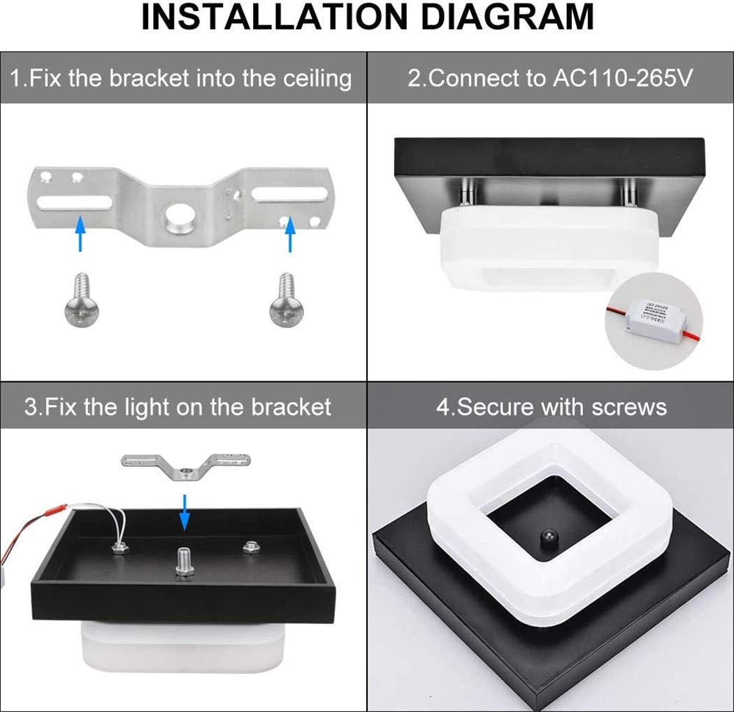 Artpad Modern Bathroom Ceiling Light Fixture Led 12W White Light Surface/Flush Mount Square Ceiling Lamp with Acrylic Lampshade for Bathroom Aisle Entrance Corridor Balcony (20cm)