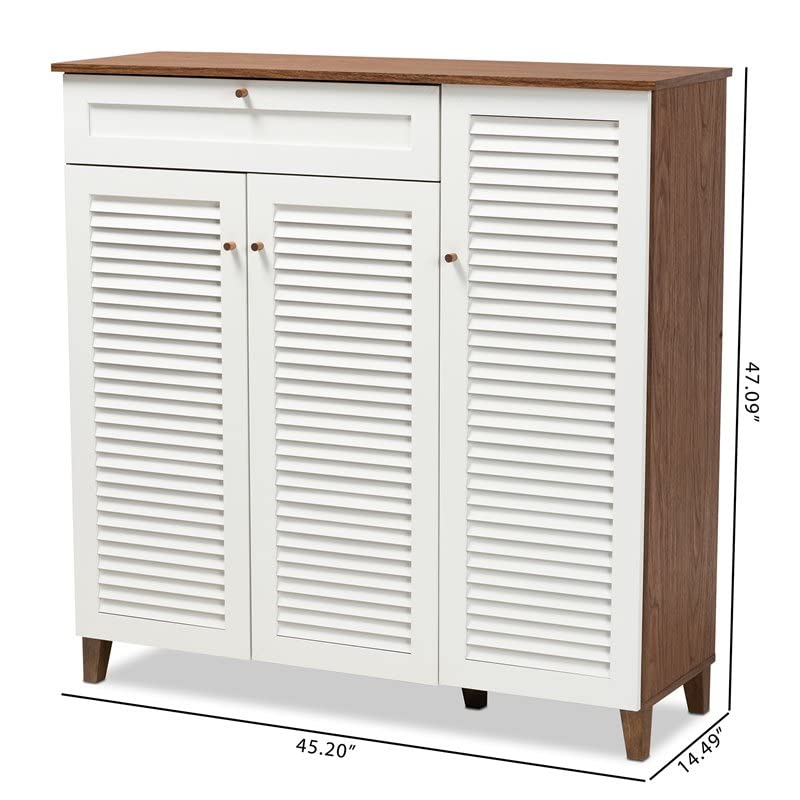 BOWERY HILL Walnut Finished 11-Shelf Wood Shoe Cabinet with Drawer