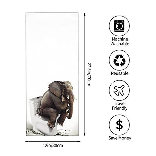Funny Elephant Sitting on The Toilet Soft Fingertip Towels, Hand Towel, Dish Towel for Bathroom All Season 12 x 27.5 inch