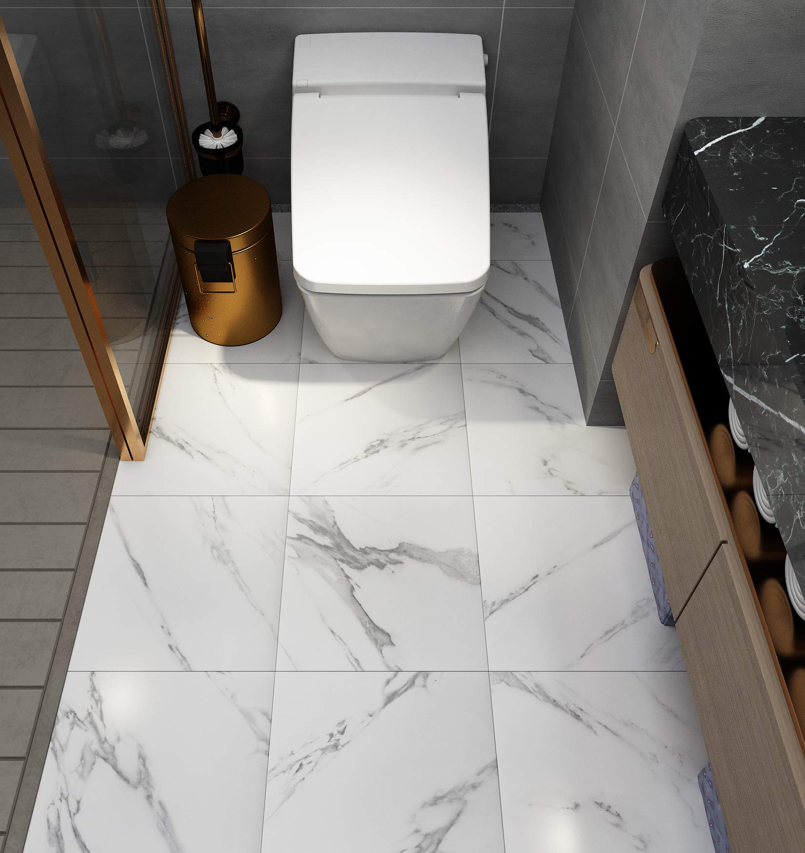 Livelynine 32-Pack White Marble Peel and Stick Floor Tile 12X12 Inch Waterproof Vinyl Floor Tiles Peel and Stick Flooring Tiles Self Adhesive Bathroom Floor Tile Stickers Kitchen Laminate Groutable