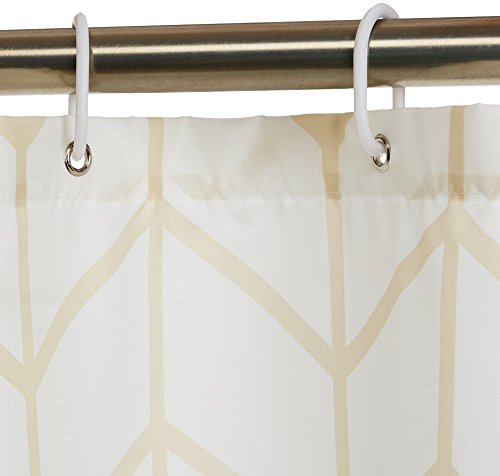 Amazon Basics Fabric Shower Curtain with Grommets and Hooks - 72 x 72 Inch, Natural Herringbone