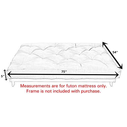 Trupedic Futon Mattress for Floor or Frame - Plush Foldable Sofa Bed for Adults & Kids - Portable Convertible Foam Futon for Dorm Room, Camping, Office - Frame Not Included (5” Thickness, Full Size)