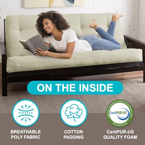 Trupedic Futon Mattress for Floor or Frame - Plush Foldable Sofa Bed for Adults & Kids - Portable Convertible Foam Futon for Dorm Room, Camping, Office - Frame Not Included (5” Thickness, Full Size)