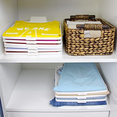 DecoBella T-Shirt Organizer for Closets, Drawers, 10 Pack Durable Stackable Shirt Folder, Anti Wrinkle Clothes Organizer, File Organizer, 10 Pcs Laundry Folding Board (WHITE)