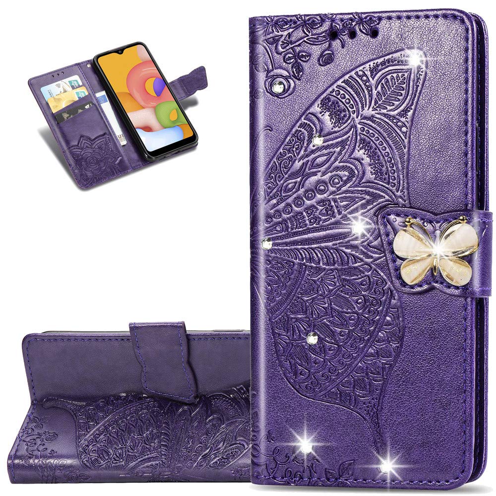 LEMAXELERS Samsung Galaxy Z Fold 2 5G Case Bling Diamond Butterfly Embossed Wallet Flip PU Leather Magnetic Card Slots with Stand Cover for Samsung Galaxy Z Fold 2 5G Diamond Butterfly Purple SD