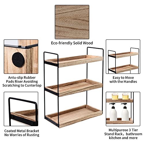 3 Tier Bathroom Organizer Countertop, Wood Vanity Organizers and Storage, Bathroom Trays for Counter, Standing Rack Cosmetic Holder