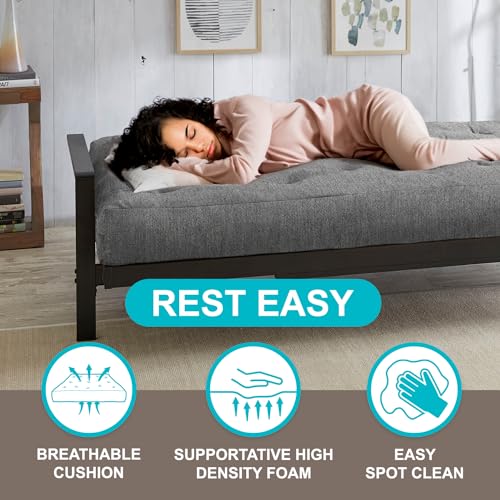 Trupedic Futon Mattress for Floor or Frame - Plush Foldable Sofa Bed for Adults & Kids - Portable Convertible Foam Futon for Dorm Room, Camping, Office - Frame Not Included (5” Thickness, Full Size)