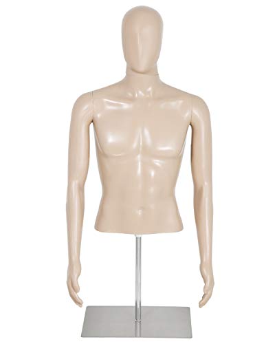 Male Mannequin Torso Dress Form Sewing Manikin 42-59 Inch Height Adjustable Dress Model Mannequin Display Head Dress Mannequin Clothing Form Metal Base Stand