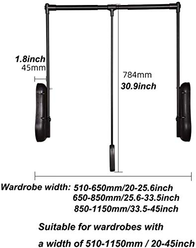 Drop-Down Wardrobe Hanger, Adjustable Aluminum Closet Storage Rack, Large Retractable Cloth Hanger, Save Space, Load 30KG (Size : 510-650mm)