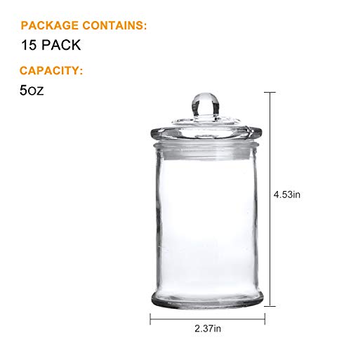 Maredash Glass Apothecary Jars, 5 oz Bathroom Storage Organizer with lids - Mini Glass canisters Jar Cotton Ball Holder Set of 15