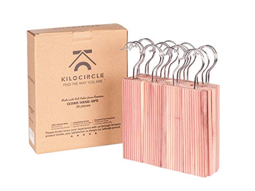 kilocircle [Newly Upgraded:Hook Assembled] Cedar Hang ups for Closet 20pcs with Cedar Fragrance-Standard Size 6.5’’x1.9'’X0.5''