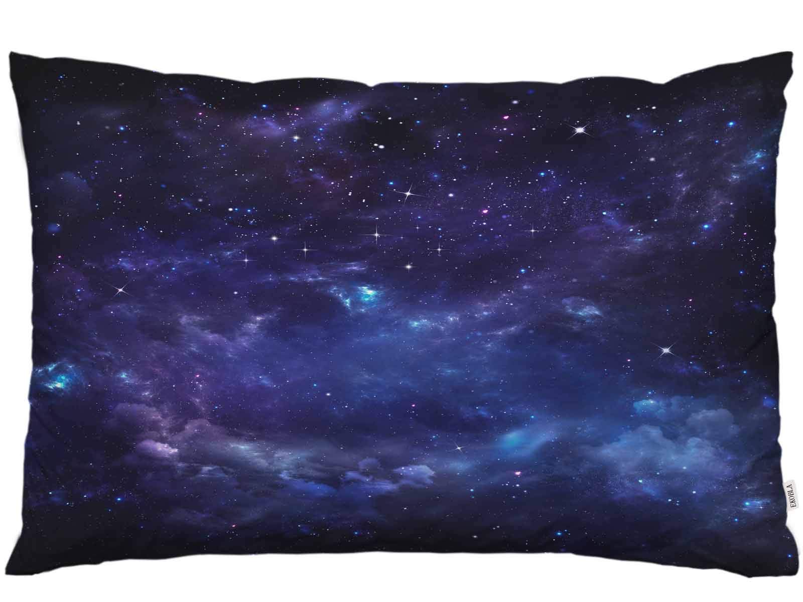 EKOBLA Throw Pillow Cover Starry Sky Galaxy Space Night Time Universe Stars Nebula Black Blue Abstract Decor Lumbar Pillow Case Cushion for Sofa Couch Bed Standard Queen Size 20x30 Inch
