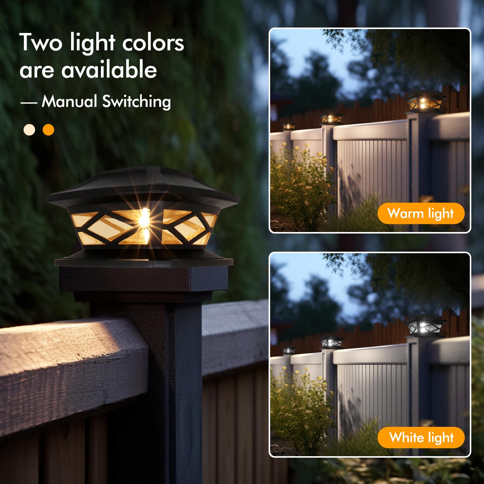 TWINSLUXES Solar Post Lights Outdoor 2 Modes Waterproof LED Solar Post Cap Lights for 3.5x3.5 4x4 5x5 and 6x6 Wooden&Vinyl Post,Fence Post Solar Lights for Garden/Patio/Porch Solar Powered(8 Pack)