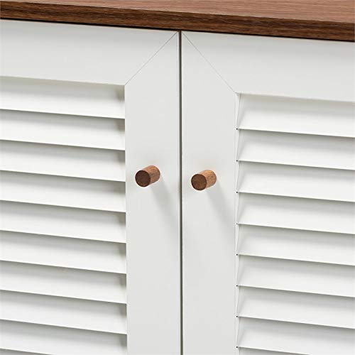Baxton Studio Coolidge Modern and Contemporary White and Walnut Finished 4-Shelf Wood Shoe Storage Cabinet