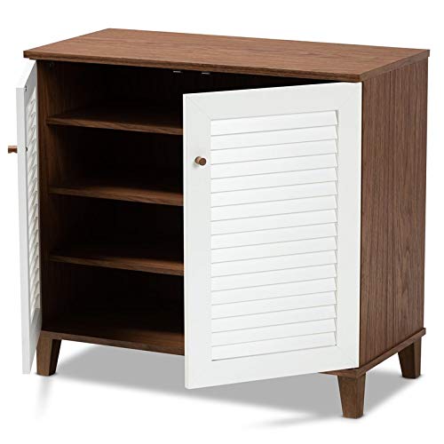 Baxton Studio Coolidge Modern and Contemporary White and Walnut Finished 4-Shelf Wood Shoe Storage Cabinet