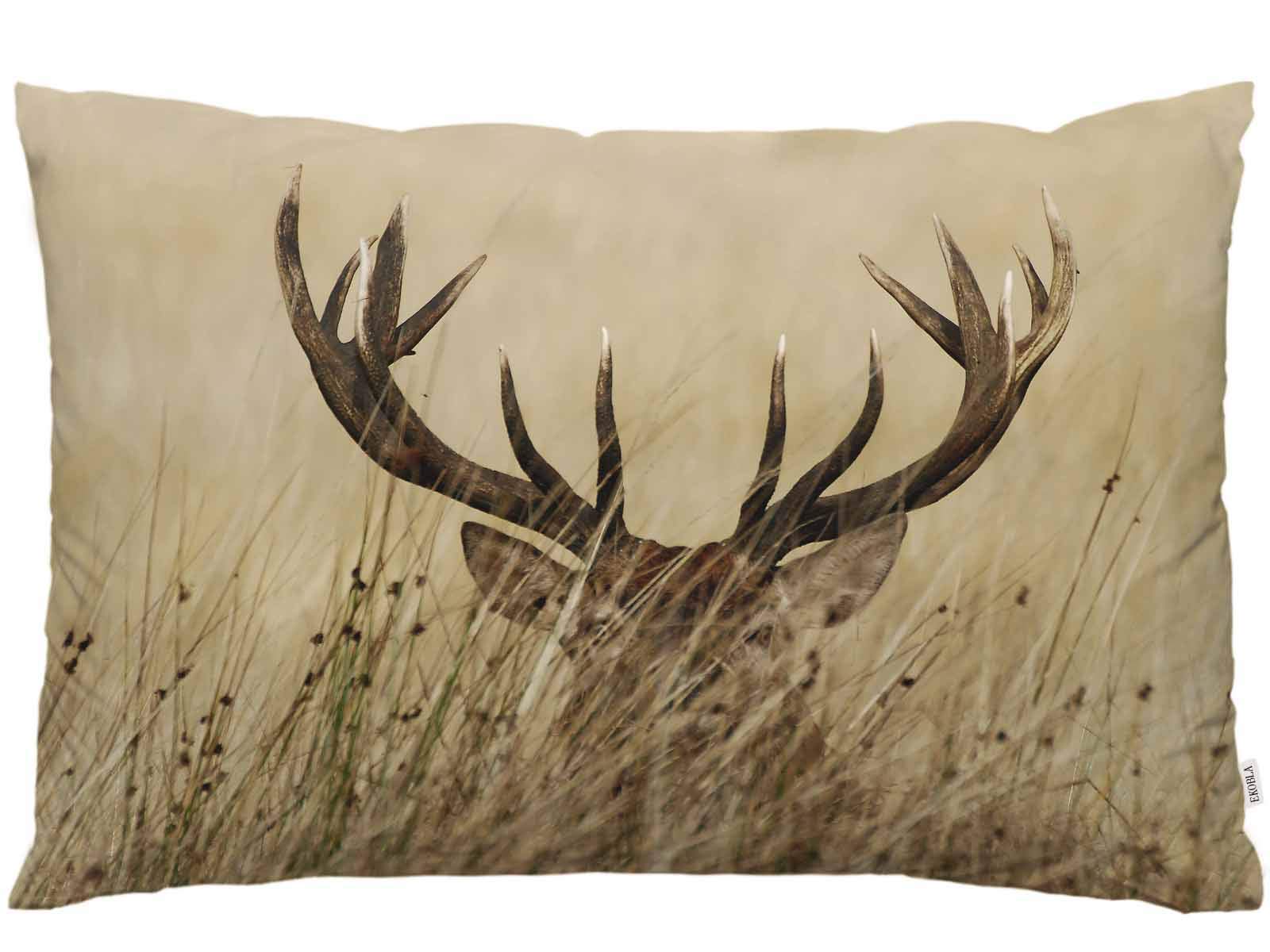 EKOBLA Throw Pillow Cover Stag Deer Antler Moose Elk Horn African Safari Wild Exotic Nature Decor Lumbar Pillow Case Cushion for Sofa Couch Bed Standard Queen Size 20x30 Inch