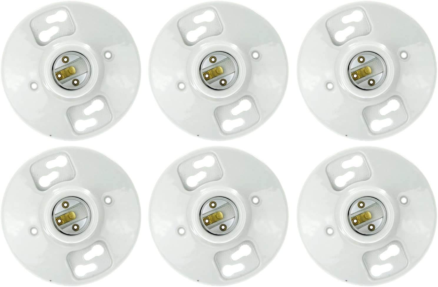 Sunlite 41561-SU GU24 Twist & Lock Bulb Socket, Porcelain Lamp Holder 6 Pack White