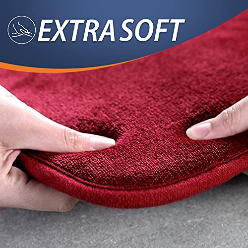 Walensee Extra Thick Memory Foam Bath Rug (17 inch X 24 inch, Red) Non Slip Absorbent Super Cozy Velvet Bathroom Mat, Luxury Soft Plush Small Carpet for Bath Room Shower Floor Tub, Machine Wash Dry