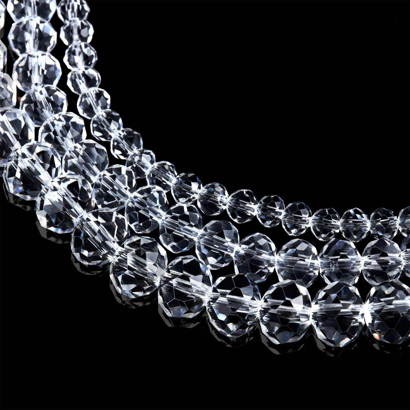 WILLBOND 1900 Pieces Glass Crystal Beads 4/6/ 8 mm Clear Rondelle Glass Crystal AB Spacer Beads for Jewelry Making DIY Craft Project Supplies, 15 Strands