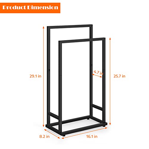 Free Standing Towel Racks 2 Tier Towel Holder Stand for Bathroom Matte Black Stainless Steel Industrial Towel Drying Rack for Hand Towels Blanket