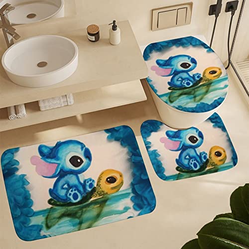 fmsnupz Cartoon Shower Curtain 4PCS Set, Cute Bathroom Decor with Non-Slip Rugs, Toilet Lid Cover and Bath Mat, Waterproof Fabric Shower Curtains with 12 Hooks, 70.8"x70.8"