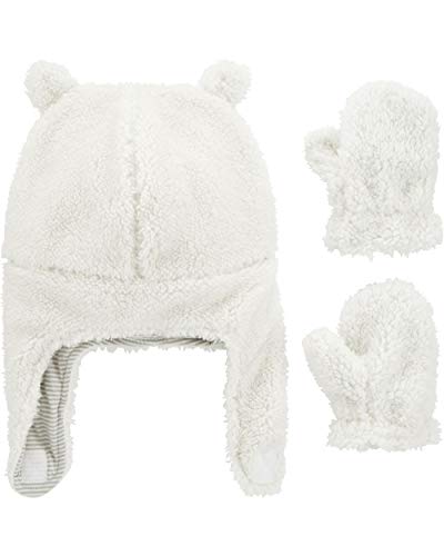 Carter's Girls Pom Pom Hat Mitten Glove Set (Sherpa Cream, 12-24 Months)