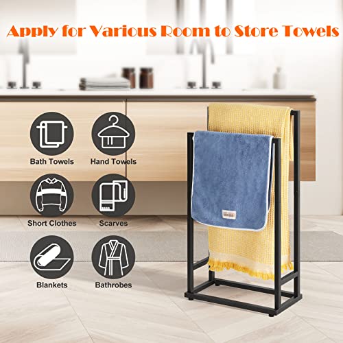 Free Standing Towel Racks 2 Tier Towel Holder Stand for Bathroom Matte Black Stainless Steel Industrial Towel Drying Rack for Hand Towels Blanket