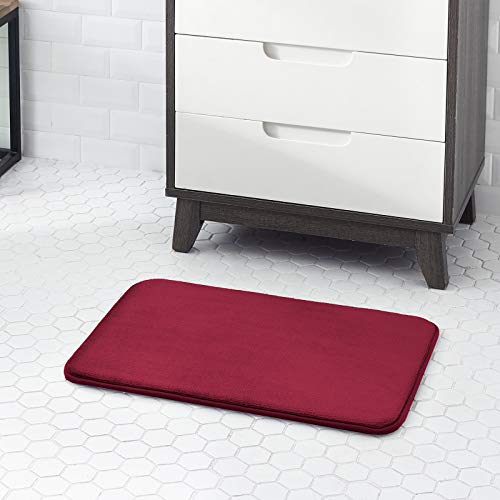 Walensee Extra Thick Memory Foam Bath Rug (17 inch X 24 inch, Red) Non Slip Absorbent Super Cozy Velvet Bathroom Mat, Luxury Soft Plush Small Carpet for Bath Room Shower Floor Tub, Machine Wash Dry