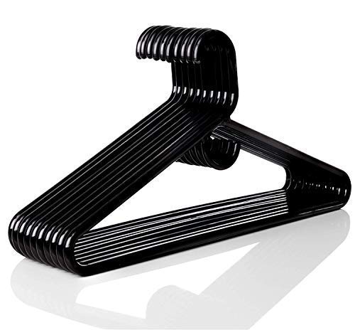 Plastic Hangers HD Heavy Duty, 32 Pcs. Black Color, Made in USA, 3/8โ Thickness, Durable, Tubular, Lightweight, for Clothes, Coat, Pants, Shirts, Dress and More, TINEFF, Free and Quick delivery.