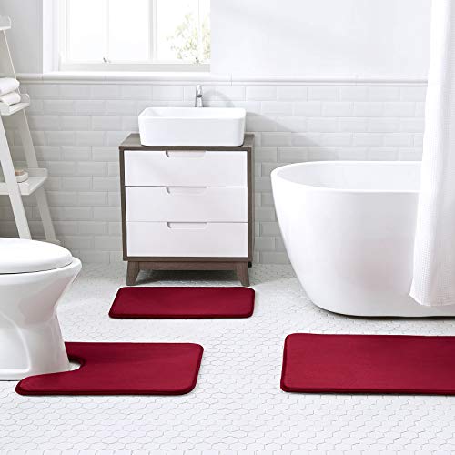 Walensee Extra Thick Memory Foam Bath Rug (17 inch X 24 inch, Red) Non Slip Absorbent Super Cozy Velvet Bathroom Mat, Luxury Soft Plush Small Carpet for Bath Room Shower Floor Tub, Machine Wash Dry