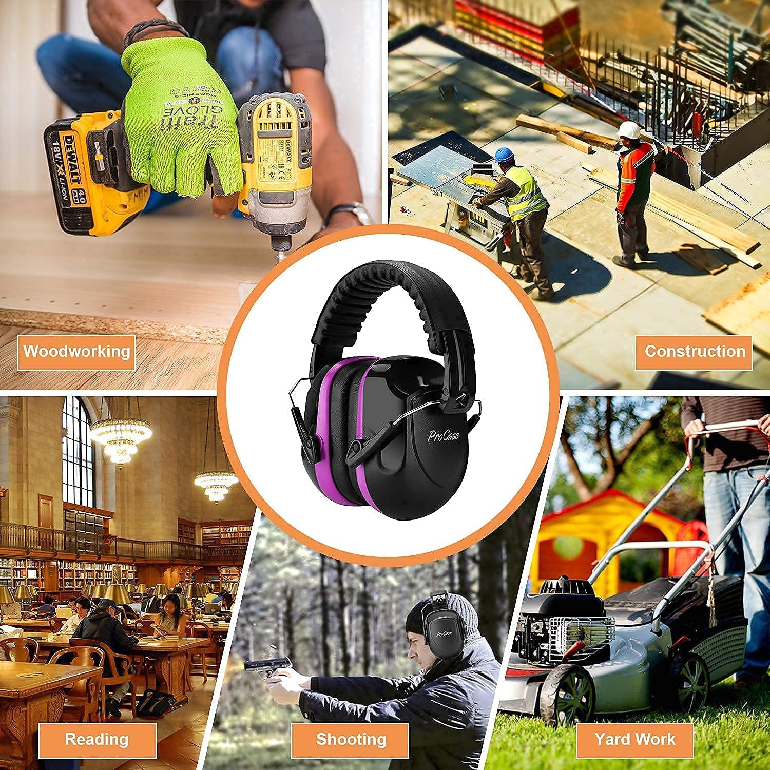 ProCase Noise Reduction Ear Muffs, NRR 28dB Shooters Hearing Protection Headphones Headset Bundle with Professional Noise Cancelling Ear Defenders for Construction Work Shooting Range Hunting