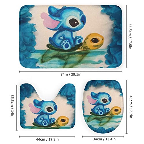 fmsnupz Cartoon Shower Curtain 4PCS Set, Cute Bathroom Decor with Non-Slip Rugs, Toilet Lid Cover and Bath Mat, Waterproof Fabric Shower Curtains with 12 Hooks, 70.8"x70.8"