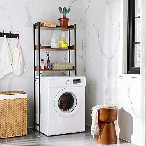 VASAGLE Over The Toilet Storage, 3-Tier Bathroom Storage Shelf, Over Toilet Bathroom Organizer, Rustic Brown and Black UBTS002B01