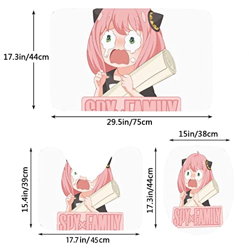 an.ya Cry S.py X Family Anime 4pcs Shower Curtain Sets with Non Slip Rugs, Toilet Lid Cover and Bath Mat, Shower Curtain with 12 Hooks for Bathroom