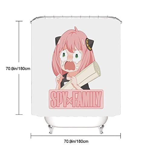 an.ya Cry S.py X Family Anime 4pcs Shower Curtain Sets with Non Slip Rugs, Toilet Lid Cover and Bath Mat, Shower Curtain with 12 Hooks for Bathroom
