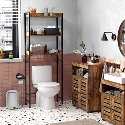 VASAGLE Over The Toilet Storage, 3-Tier Bathroom Storage Shelf, Over Toilet Bathroom Organizer, Rustic Brown and Black UBTS002B01