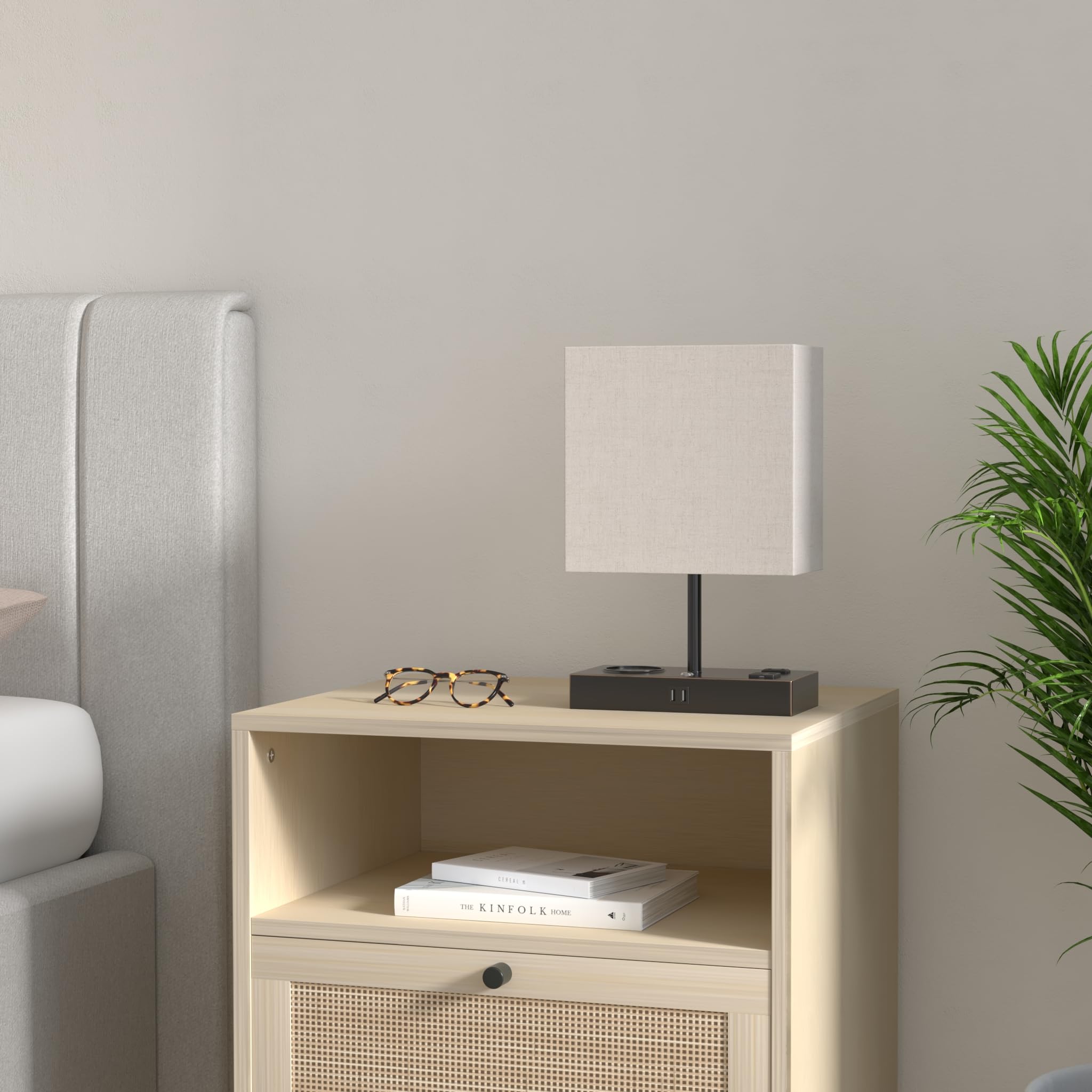 Kukobo Bedside Table Lamp with Wireless Charger, Touch Control Table Lamp for Bedroom Living Room, 3 Way Dimmable Nightstand Lamp with Type C + USB Port and 2 AC Outlets, 6W Blub Inclued(Black).