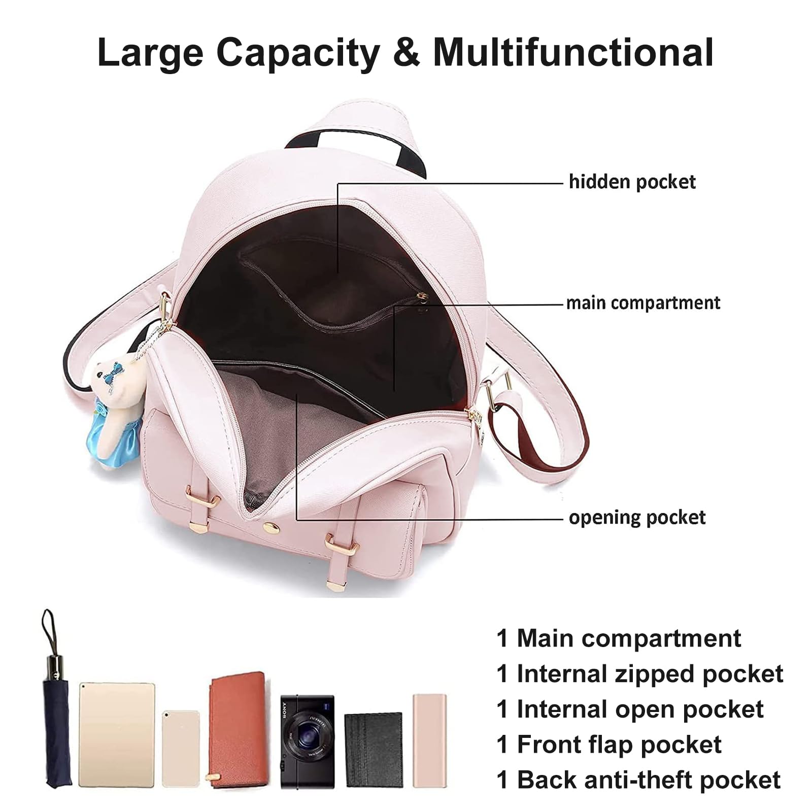 Barsine Girl Mini Backpack Set Cute Leather Small Backpack for Teen Girls Bookbag Purse, Pink