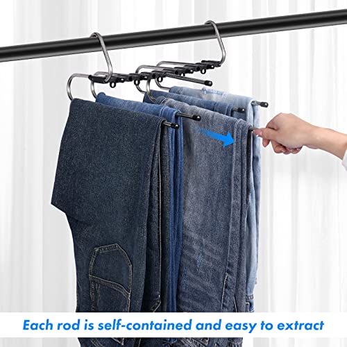 CozyCat Space Saving Pants Hanger, 2-Pack, 5-Layer Trouser Rack, Suitable for Wardrobe Storage, Stainless Steel Hanger, Non-Slip Layers, Suitable for Pants, Clothes, Scarves and Skirts