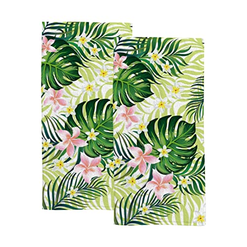 BVOGOS Bath Hand Kitchen Towels Tropical Flowers Palm Leaves Green Face Towel Washcloth 2 Pack Soft Quick Dry Super Absorbent Bathroom
