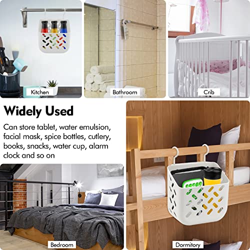 Lunmore Plastic Hanging Shower Caddy Basket, Bathroom Organizing Basket with Hook, Bedside Organizer for Bathroom, Kitchen, Dorm Room (2 Pcs, White-Gray)
