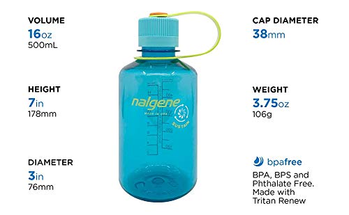Nalgene Sustain Tritan BPA-Free Water Bottle Made with Material Derived from 50% Plastic Waste, 16 OZ, Narrow Mouth