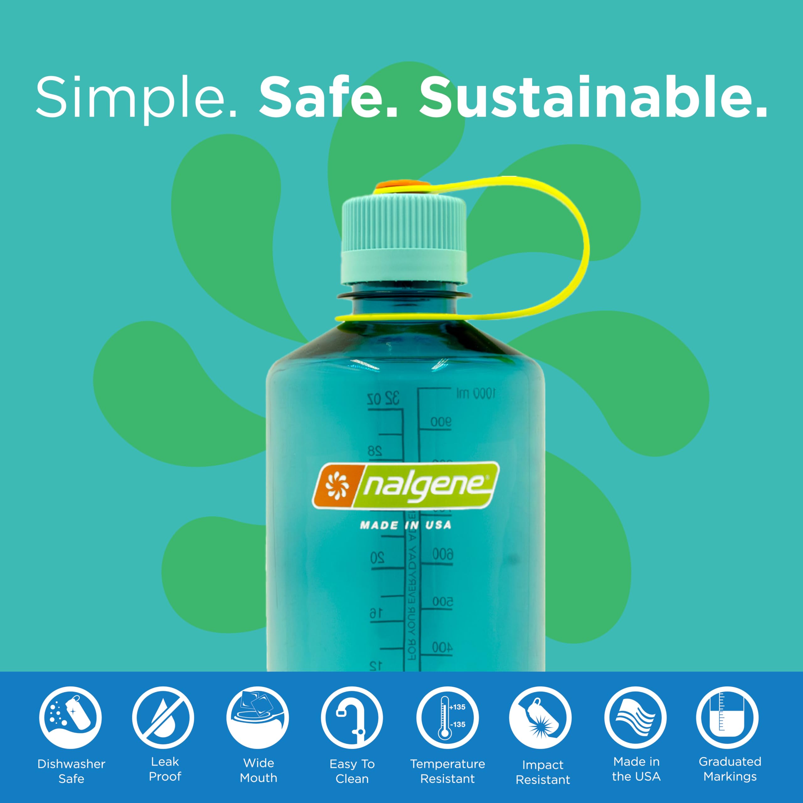 Nalgene Sustain Tritan BPA-Free Water Bottle Made with Material Derived from 50% Plastic Waste, 32 OZ, Narrow Mouth