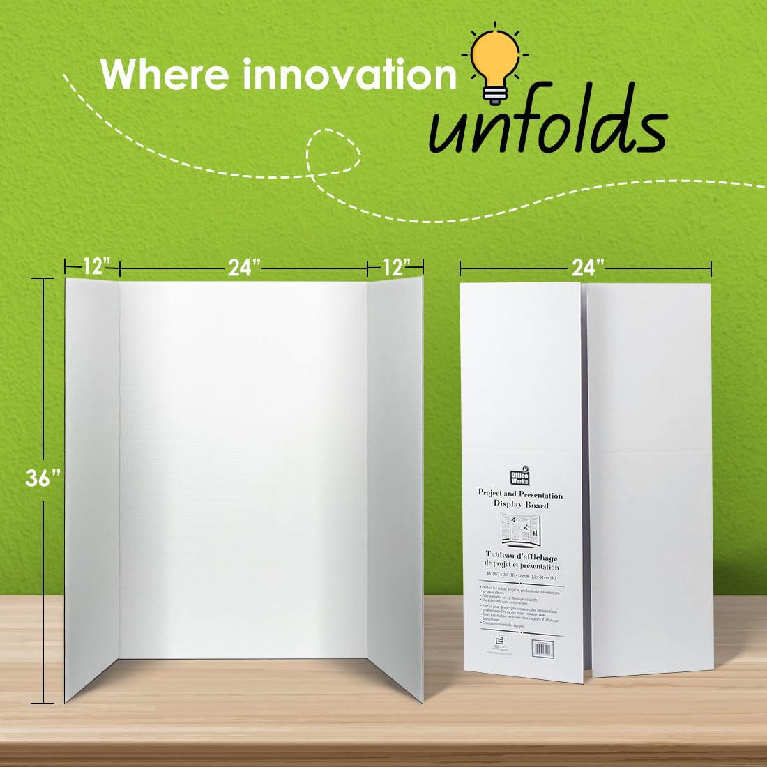 Desk Tech Large Tri-Fold Presentation Board, 36" x 48" Portable Poster Board, Made of Corrugated Paper, Versatile Display Board for School/Office Projects, Exhibitions, and Workshops, White, 1 Piece