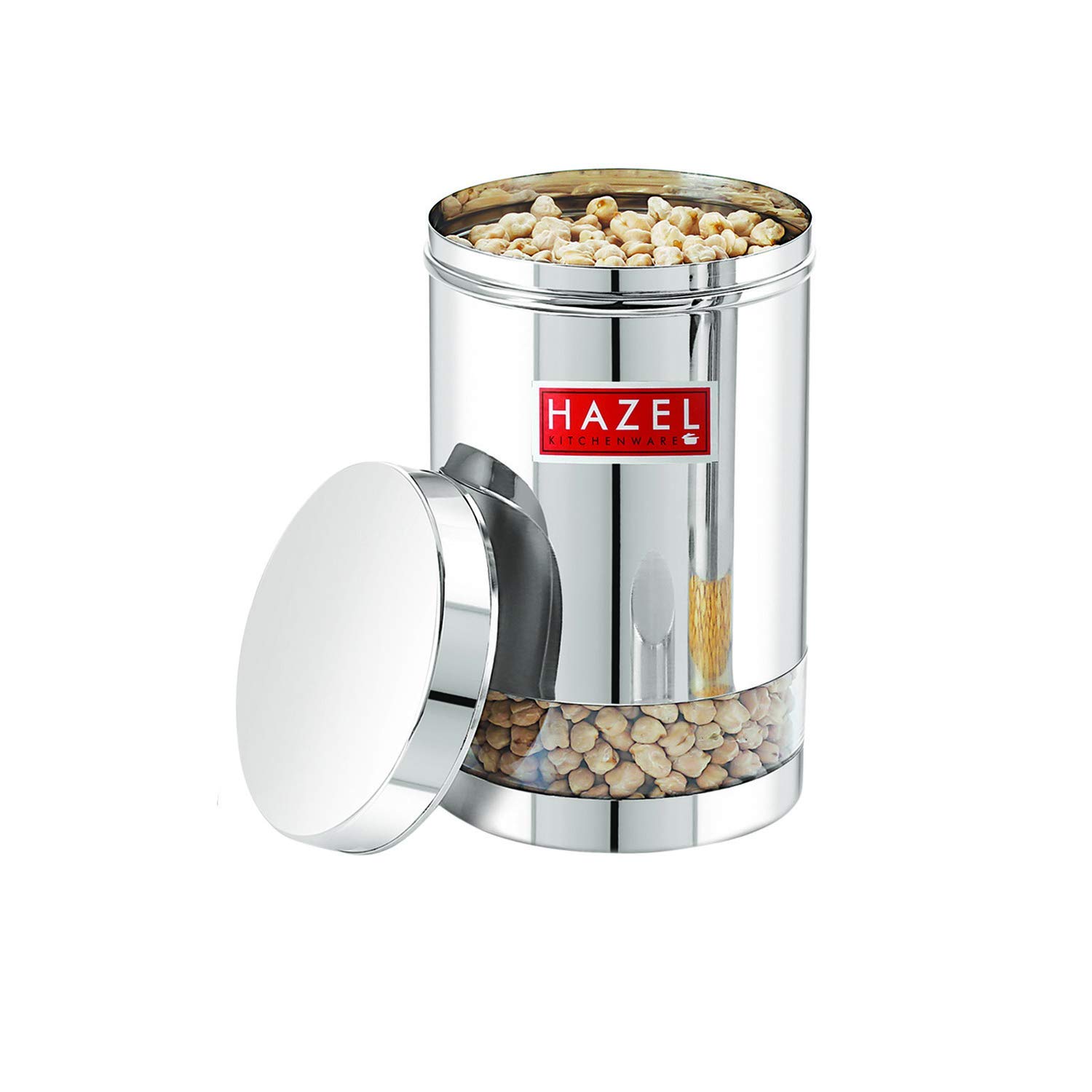 HAZEL Stainless Steel Transparent Glossy Finish See Through Container, Silver, Set of 2, 1700 Ml